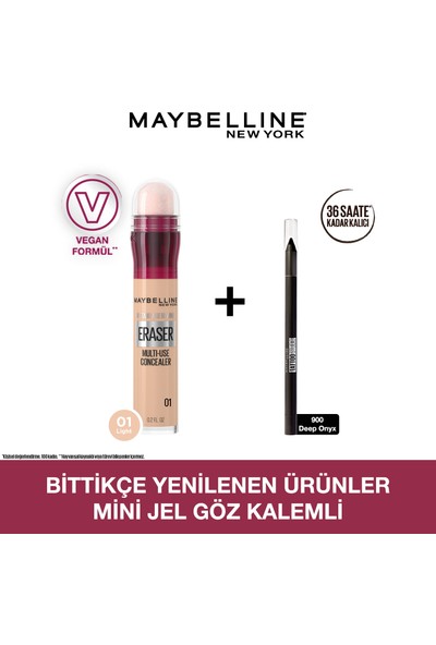 Maybelline New York Instant Anti Age Eraser Kapatıcı - 01 Light +Mini Tattoo Liner Gel Pencil Maybelline New York Instant Anti Age Eraser Kapatıcı - 01 Light +Mini Tattoo Liner Gel Pencil