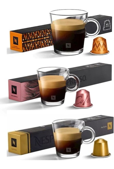 Nespresso Türkiye Favorileri Vienna Linizio Lungo, Colombia ve Volluto 10'lu 3 Kutu (30 Kapsül) Nespresso Türkiye Favorileri Vienna Linizio Lungo, Colombia ve Volluto 10'lu 3 Kutu (30 Kapsül)