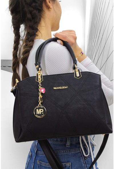 Michael Polo Üç Bölmeli Çapraz Askılı Desenli El ve Omuz Çantası