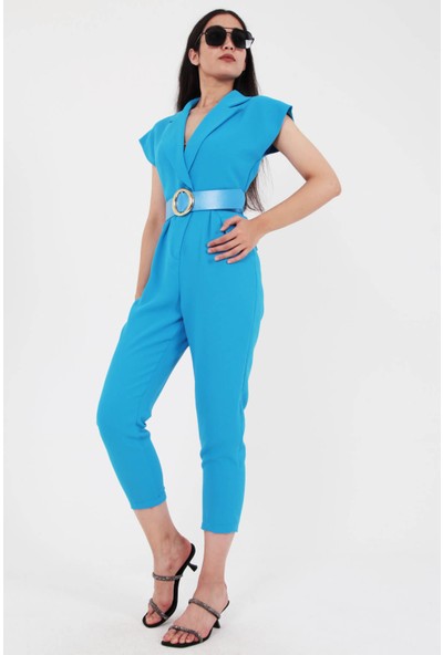 Coral Kısa Kollu Tulum Mavi