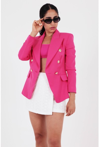 Coral Düğmeli Blazer Ceket Fuşya