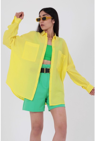 Coral Çift Cepli Geniş Gömlek Sarı