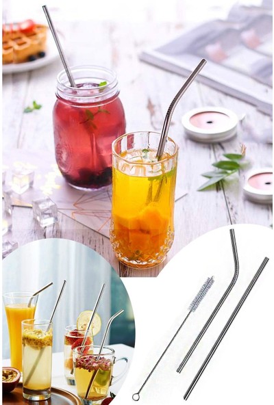 2 Li Paslanmaz Çelik Pipet + Temizleme Fırçası