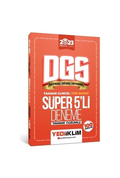 Yediiklim Yayınları 2023 Prestij Serisi Dgs Tamamı Çözümlü Süper 5 Deneme 100 Soruluk