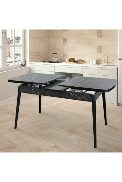 Vetro Wood Ece Lotus Siyah Mermer Desen Mutfak Masası