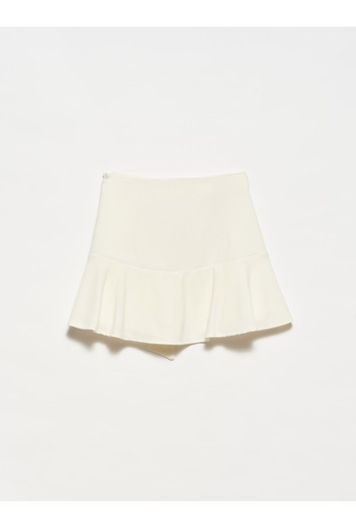 Dilvin 70540 Fiyonklu Şort Etek-Beyaz