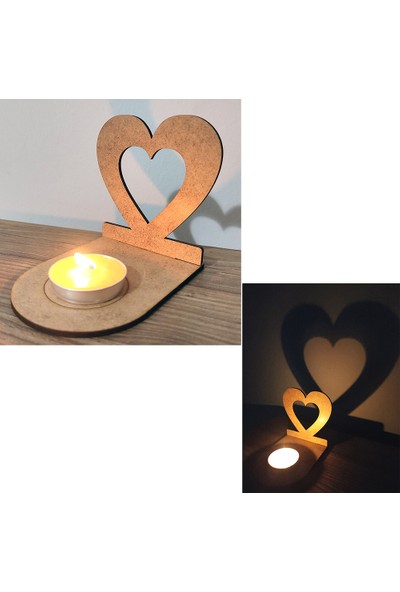 Morvizyon 3 Adet Kalp Tasarım Ahşap Mumluk - M338
