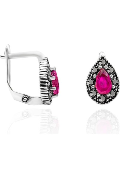 Aykat Klipsli Kök Yakut Taşlı Küpe Gümüş Bayan Küpesi KUPE-520