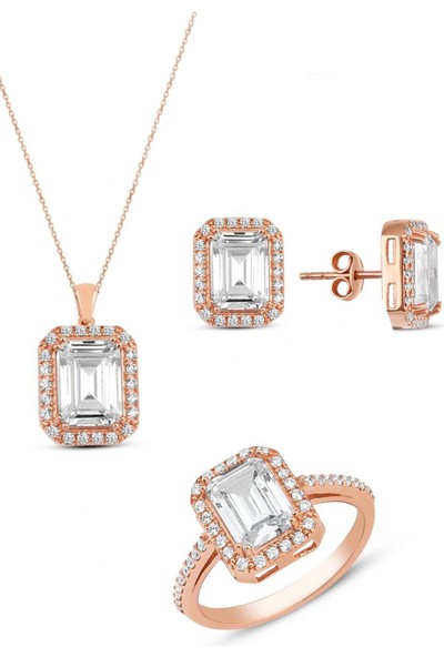 Molenga Baget Taşlı Üçlü Gümüş Set Takım