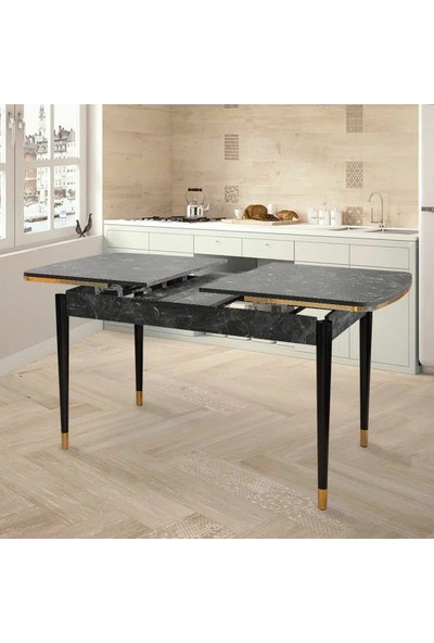 Vetro Wood Ece Lotus Gold Siyah Mermer Desen Mutfak Masası