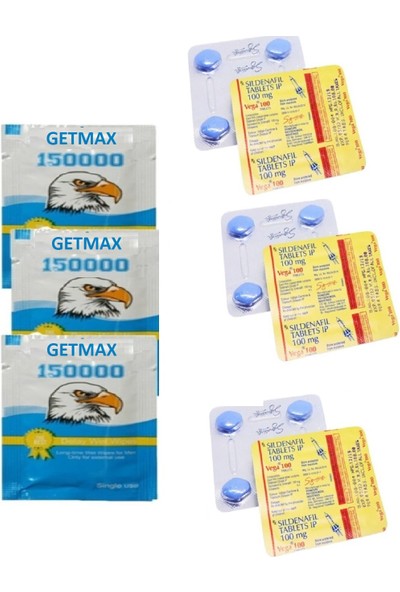 Getmax 3'lü Gecıktırı-Çı Mendil + V-Ga 3 Adet 4'lü 100 Mg Sertlestırı-Çı Güç Kuvvet