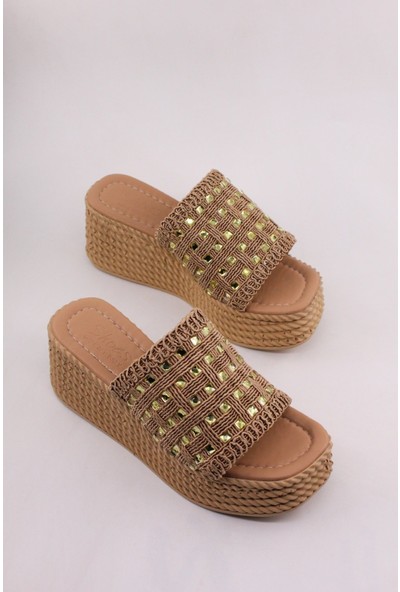 Papistil Yüksek Topuklu Taşlı Terlik