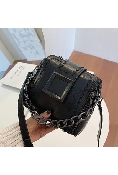 Sanlindou Yeni Pu Deri Retro Zincir Omuz Çantası (Yurt Dışından)