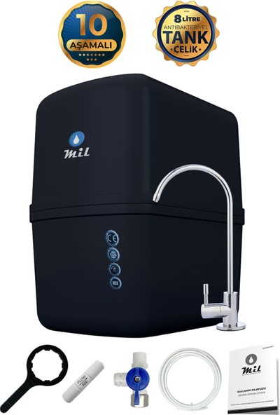 Milsuart Çelik Tanklı 10 Aşamalı Kapalı Kasa Su Arıtma Cihazı (DNP10-M-S)