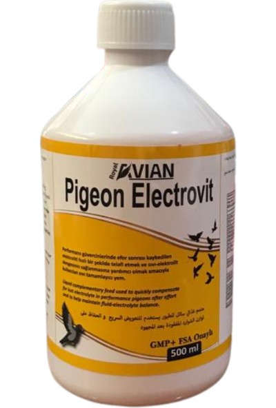 Royal Ilaç Pigeon Electrovit 500 Ml. Güvercin ve Kafes Kuşları Için Elektrolit Desteği