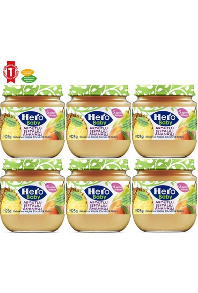 Hero Baby Kavanoz Maması 125GR Armut Ananas Şeftali (6 Lı Set)