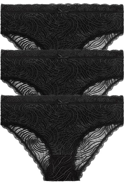 Suwen 3 Lü Dantelli Yüksek Bel Slip Külot
