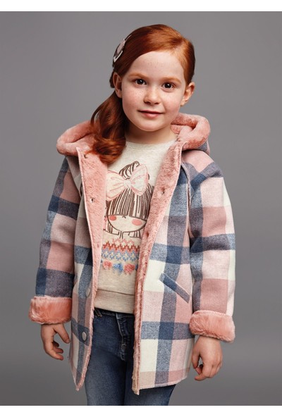 Mayoral Kız Çocuk Peluş Astarlı Kareli Kaban