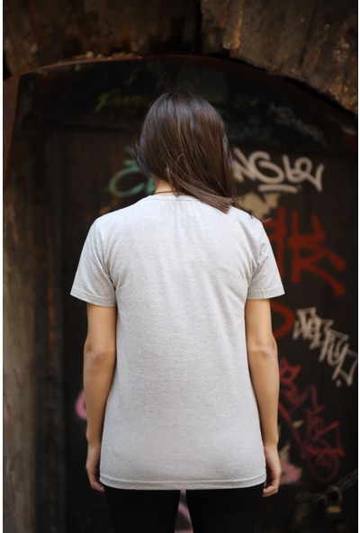 Unissex Gri Likralı Bisiklet Yaka Kısa Kol Tarz Tişört