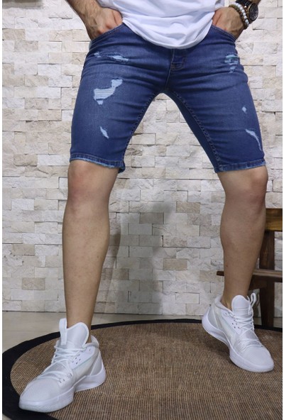 Saylık Mavi Erkek Spor Kesim Jeans Şort