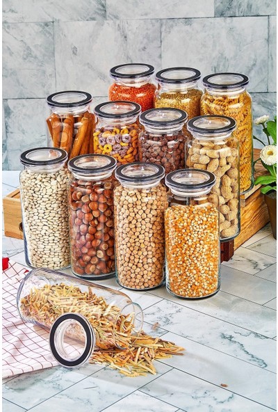 Yzhome 12'li Jumbo Boy Cam Saklama Kabı Kavanoz 1300 ml Yzhome 12'li Jumbo Boy Cam Saklama Kabı Kavanoz 1300 ml