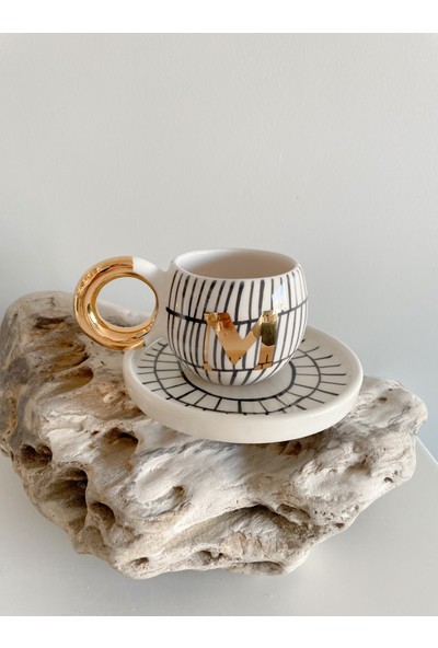 Mug Tasarım 24k Altın Yaldızlı Double Türk Kahvesi Fincanı - M Harfi