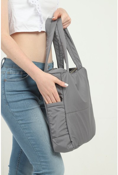 Çanta Kadın Puf Kumaş Pirit 3 Bölmeli Omuz Çantası
