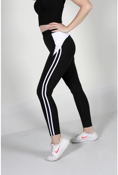 Moda Felinya Kadın Beyaz Şeritli Şardonlu Spor Tayt Moda Felinya Kadın Beyaz Şeritli Şardonlu Spor Tayt