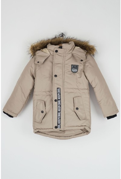 Mika Bebek A8 Armalı Kürklü Kapüşonlu Erkek Çocuk Bej Şişme Mont