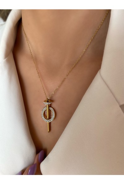 Zirkon Taşlı Çivi Model Çelik Kolye