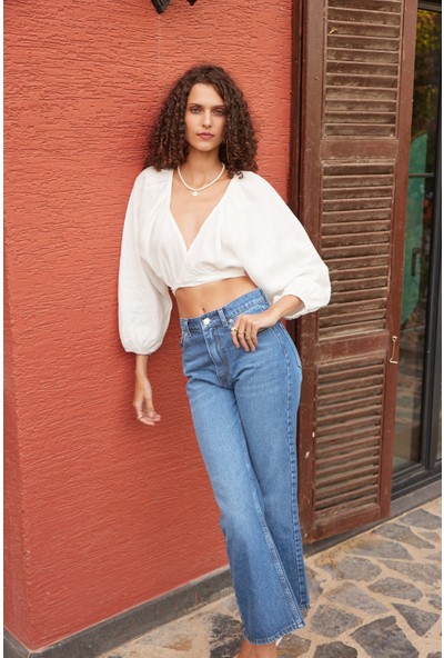 Kısa Ispanyol Paça Jean Açık Mavi