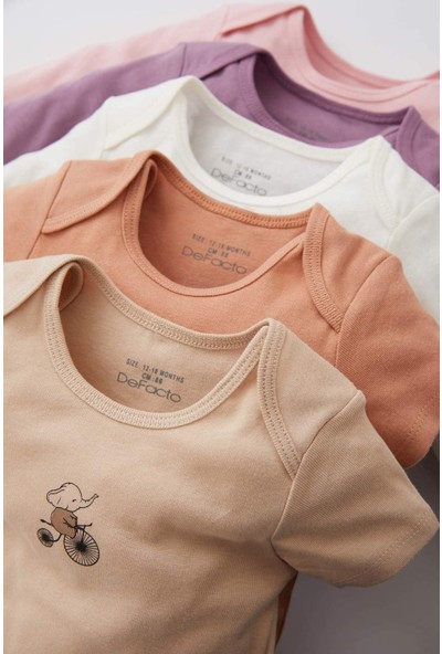 DeFacto Kız Bebek Zarf Yaka Uzun Kollu Ribana 5'li Sürdürülebilir Uzun Kollu Çıtçıtlı Body Y2322A222AU