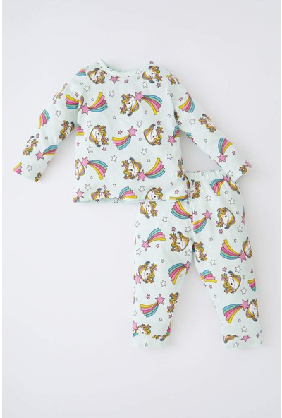 DeFacto Kız Bebek Regular Fit Unicorn Desenli Uzun Kollu Pijama Takım Y4171A222AU DeFacto Kız Bebek Regular Fit Unicorn Desenli Uzun Kollu Pijama Takım Y4171A222AU