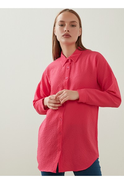 Por La Cara Boydan Düğmeli Gömlek Tunik - Fuşya - Por La Cara