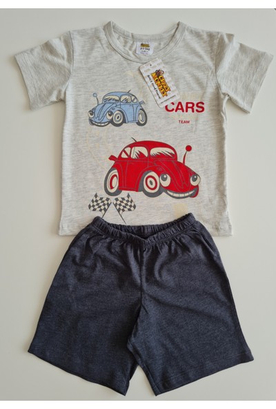Bisiklet Yaka Kısa Kollu Araba Baskılı Tişört ve Şortlu Erkek Takım