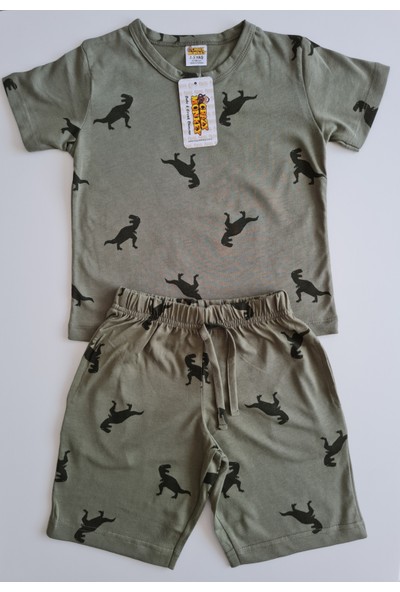 Crazy Monkey Bisiklet Yaka Kısa Kollu Dinazor Baskılı Cep Detaylı Tişört ve Kaprili Takım Crazy Monkey Bisiklet Yaka Kısa Kollu Dinazor Baskılı Cep Detaylı Tişört ve Kaprili Takım