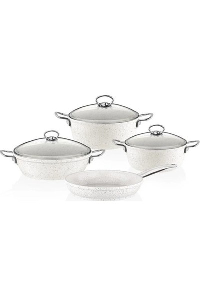 Taç Granit Döküm 7 Parça Tencere Seti Beyaz