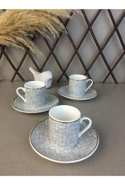 Ayz Home Chantal Gri Çizgili Kahve Fincan Takımı