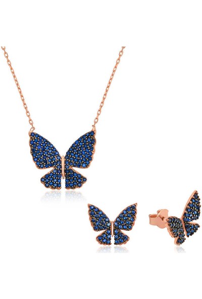 Hargen Lacivert Kelebek Gümüş Set