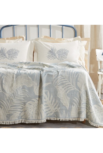 Yataş Bedding Belinda Çift Kişilik Müslin Pike Yatak Örtüsü Takımı - Mavi