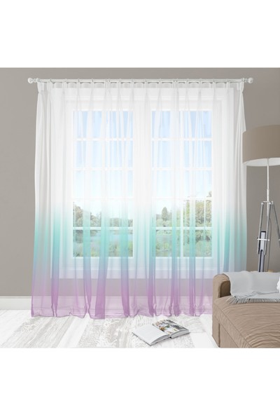 Alaca Mor Turkuaz Renk Degrade Geçişli Baskılı Tül Perde Alaca Mor Turkuaz Renk Degrade Geçişli Baskılı Tül Perde