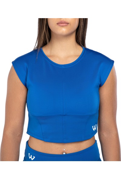 Wiawi Kadın Spor Fit Rahat Tişört Esnek Crop Top - Eternity Mavi Wiawi Kadın Spor Fit Rahat Tişört Esnek Crop Top - Eternity Mavi