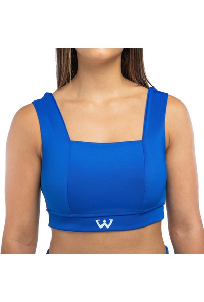 Kadın Kalın Askılı Spor Sütyeni Atlet Esnek Crop Top - Eternity Mavi