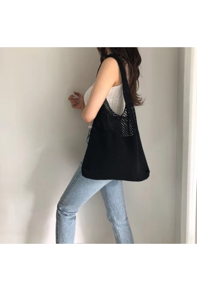 Wonderful Day Örgü Bez Kol Çantası - Siyah (Yurt Dışından)