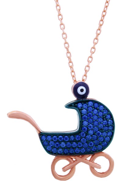 Modasilvers 925 Ayar Gümüş Safir Taşlı Nazarlı Bebek Arabası Kolye Modasilvers 925 Ayar Gümüş Safir Taşlı Nazarlı Bebek Arabası Kolye