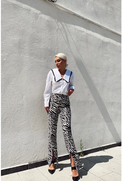 İksora Kadın Önden Yırtmaçlı Yüksek Bel Örme Pantolon