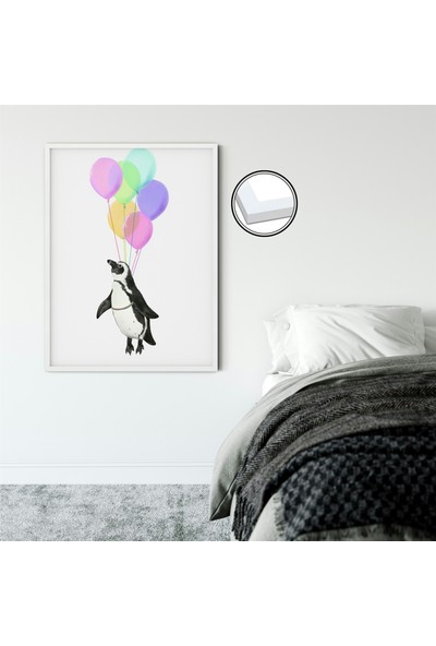 Jasmin Dekorasyon Uçan Balon Penguen Dekoratif Beyaz Çerçeveli Tablo Jasmin Dekorasyon Uçan Balon Penguen Dekoratif Beyaz Çerçeveli Tablo