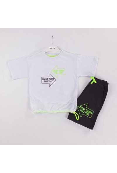 Boğazören Erkek Çocuk Siyah-Beyaz Tişört Şortlu Takım Yeni Tasım Tuffy (Çocuk Şort+Tişört Takım)