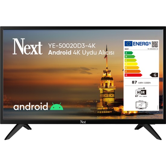 Next 50020D3 50" 127 Ekran Uydu Alıcılı 4K Ultra HD Android Smart LED ...