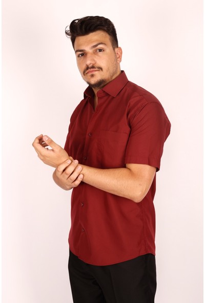 Fatella Erkek Kısa Kol Bordo Klasik Gömlek Fatella Erkek Kısa Kol Bordo Klasik Gömlek